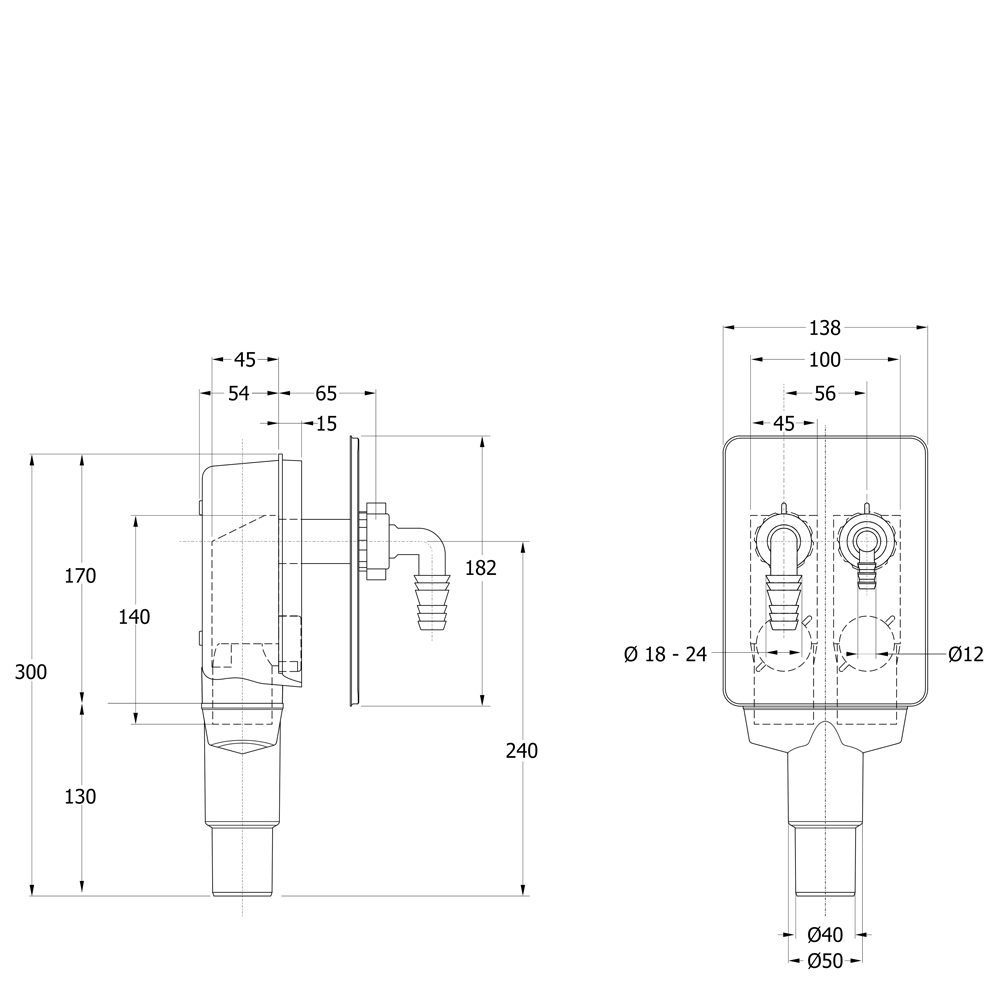 Unterputz-Siphon für Waschmaschine und Trockner, DN40/50mm, polierter ...